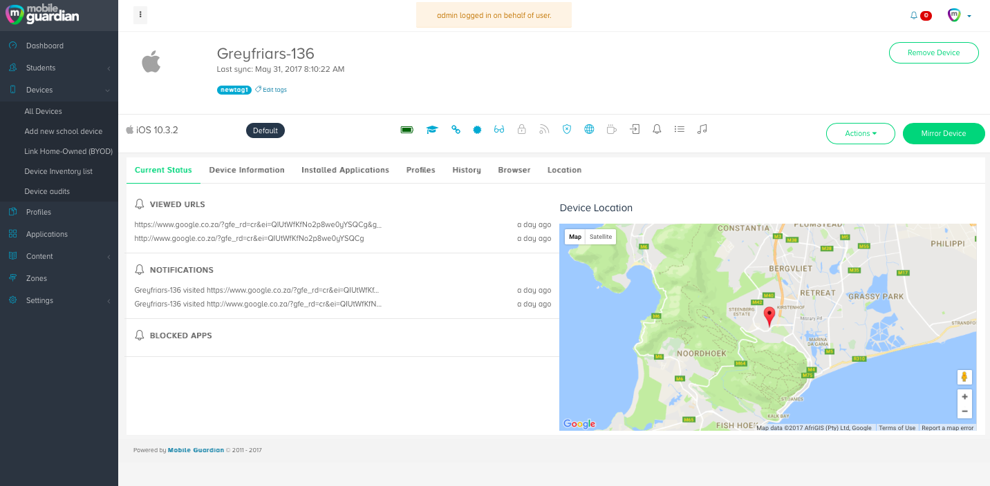 Device detail view – Mobile Guardian