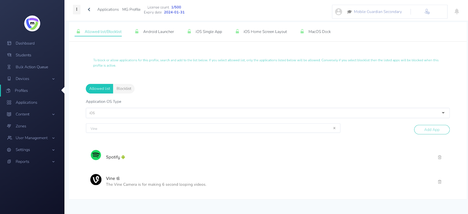 Inappropriate app function – Mobile Guardian