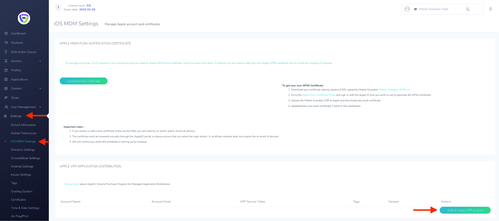 Updating/Renewing a VPP Token – Mobile Guardian